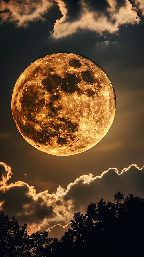 A Large Full Moon in a Night Sky Stock Illustration - Illustration of ...