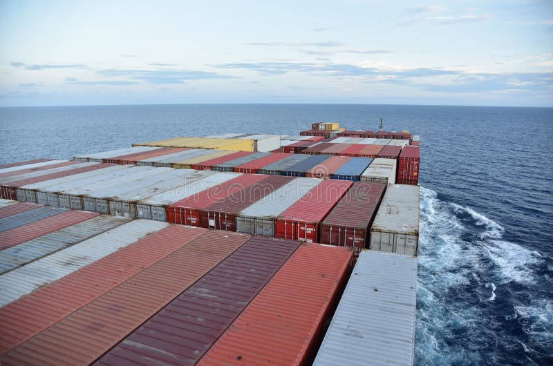 Very Large Container Ship Sailing through the Ocean. Stock Photo ...