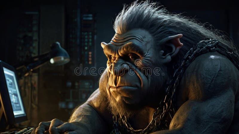 A Large Furry Creature Sits at a Desk Typing on a Keyboard Stock ...