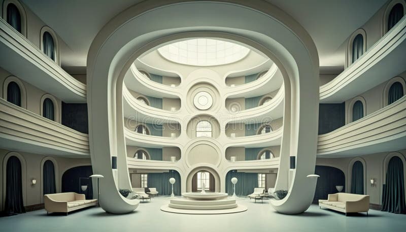 Large Futuristic Hotel Lobby with an Arc, Generative AI Stock ...