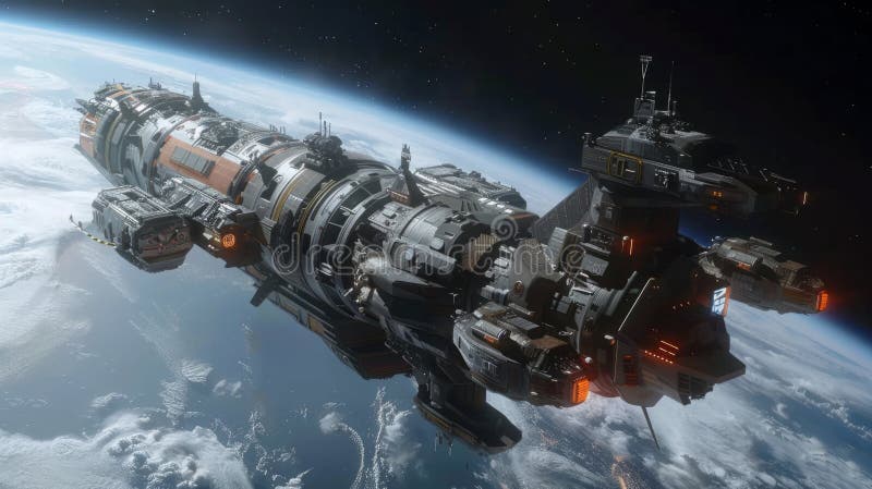 A Large, Futuristic Space Station Orbits Earth, Featuring Elaborate ...