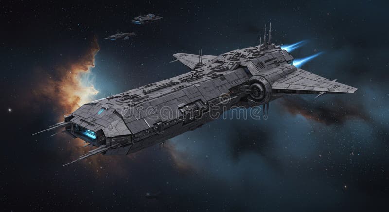 A Large, Futuristic Spacecraft is Depicted Flying through Outer Space ...