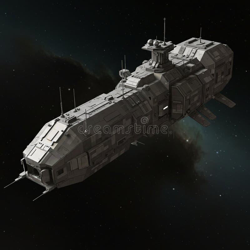 A Large, Futuristic Spaceship with a Rectangular Design Floats in Outer ...