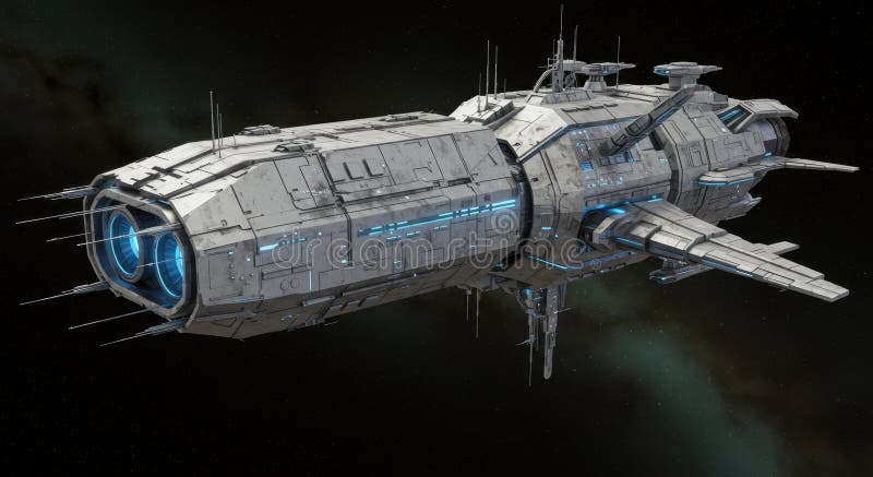 Large Futuristic Spaceship in Space Stock Illustration - Illustration ...