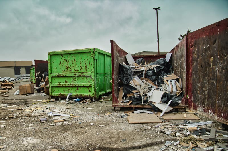 Large Garbage Bins with Construction Waste Stock Image - Image of wall ...