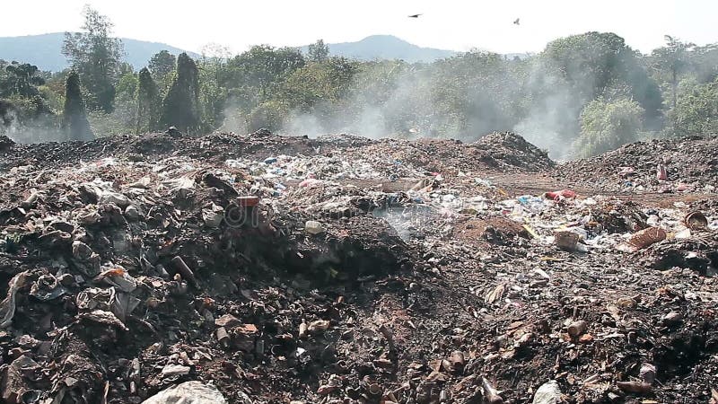 Garbage Dump Waste with Smoke at Sunny Day Stock Video - Video of ...