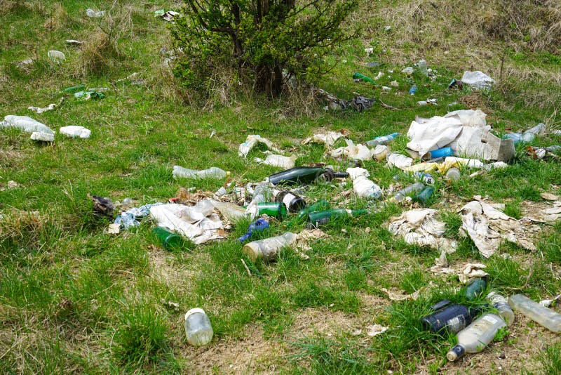 Large Garbage Pile on Nature Green Grass Background, Global Warming ...