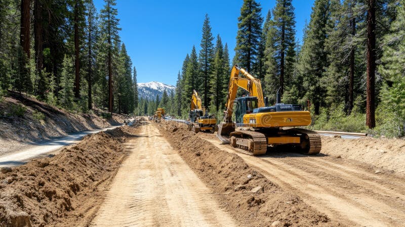 Large Gas Pipeline Being Installed in the Forest, Surrounded by Earth ...