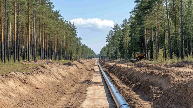 Large Gas Pipeline Being Installed in the Forest, Surrounded by Earth ...