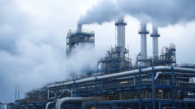 Industrial Gas Processing Plant with Tall Towers and Cooling Systems ...