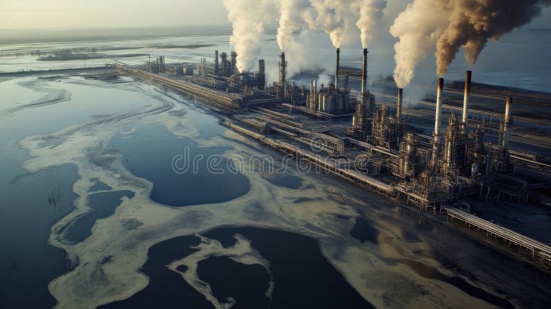 Gas Refinery Near Coastal Area with Industrial Structures and Ocean ...