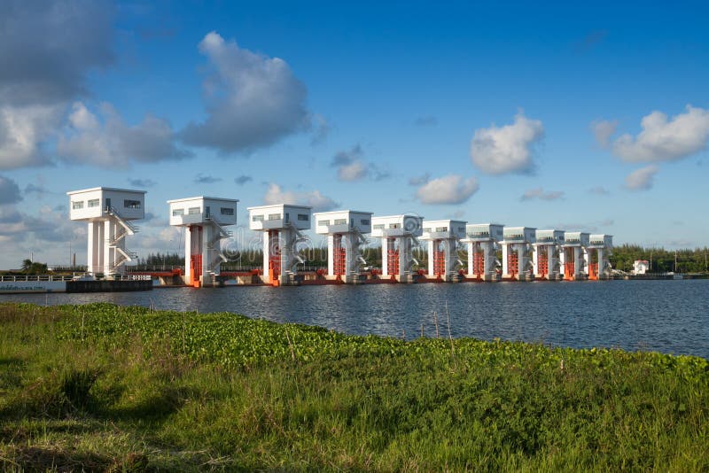 Floodgate stock image. Image of river, cloud, gate, building - 30118247