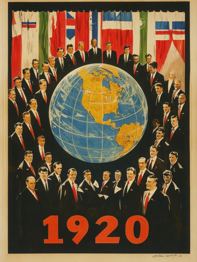 Global Assembly of Leaders in 1920 with Flags and a Globe As a Central ...