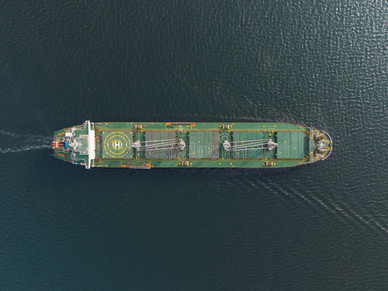 Large General Cargo Ship Tanker Bulk Carrier, Top Down Aerial View ...