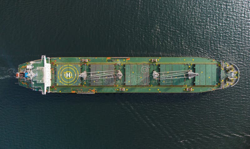 Large General Cargo Ship Tanker Bulk Carrier, Top Down Aerial View ...