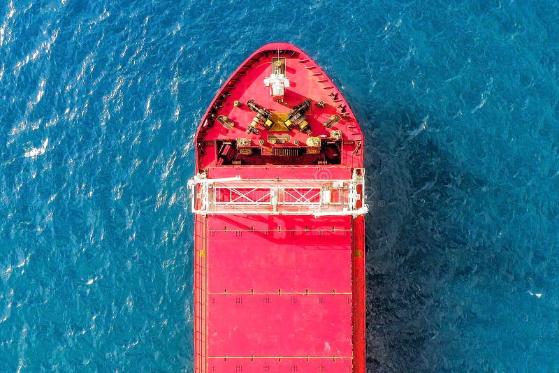 Large General Cargo Ship, Top Down Aerial. Stock Image - Image of open ...