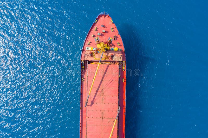 Large General Cargo Ship, Top Down Aerial. Stock Image - Image of open ...