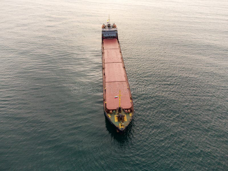 Large General Cargo Ship, Top Down Aerial View Stock Photo - Image of ...