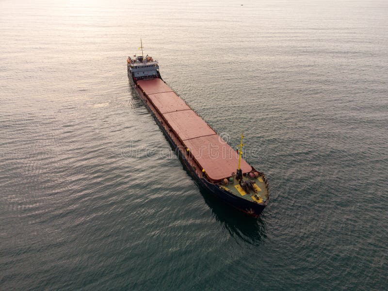 Large General Cargo Ship, Top Down Aerial View Stock Photo - Image of ...