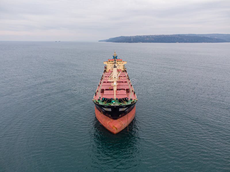 Large General Cargo Ship, Top Down Aerial View Stock Image - Image of ...