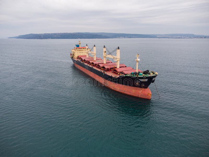 Large General Cargo Ship, Top Down Aerial View Stock Photo - Image of ...