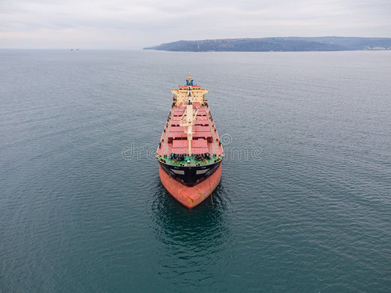 Large General Cargo Ship, Top Down Aerial View Stock Photo - Image of ...
