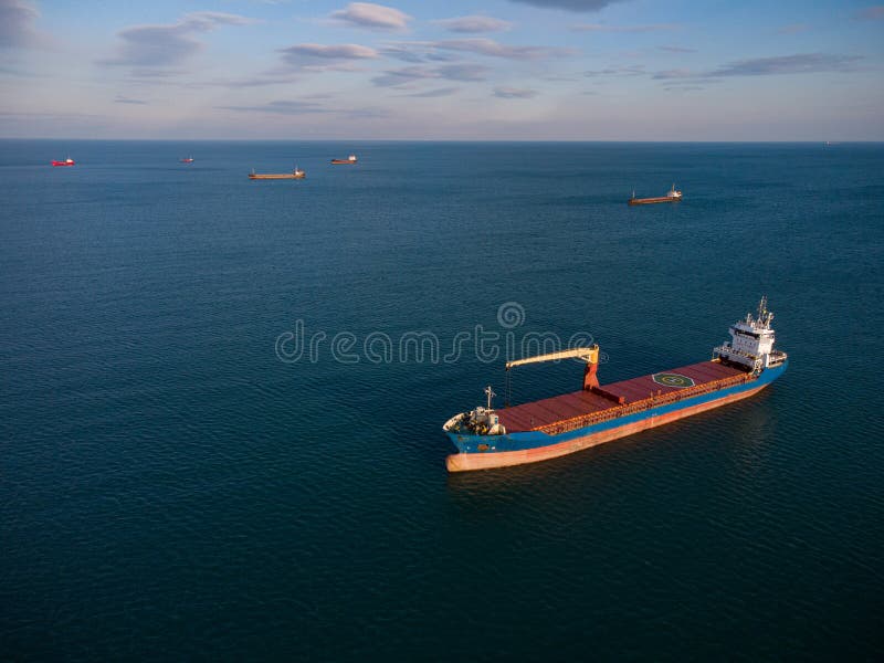 Large General Cargo Ship, Top Down Aerial View Stock Image - Image of ...