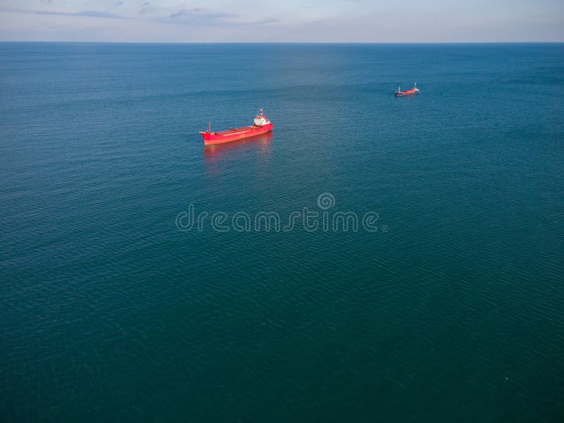 Large General Cargo Ship, Top Down Aerial View Stock Image - Image of ...