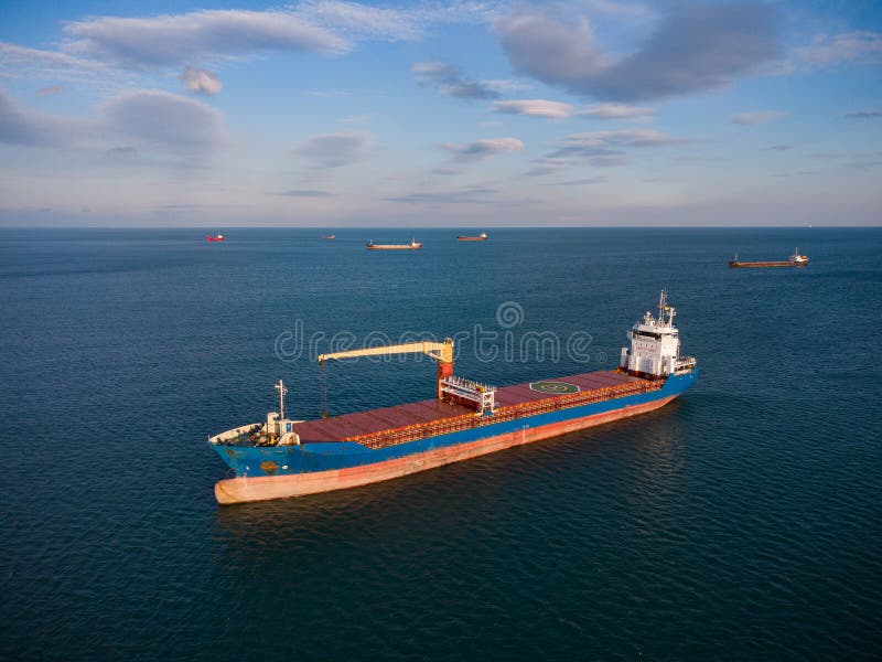 Large General Cargo Ship, Top Down Aerial View Stock Photo - Image of ...