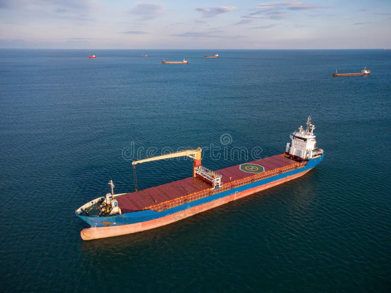 Large General Cargo Ship, Top Down Aerial View Stock Photo - Image of ...