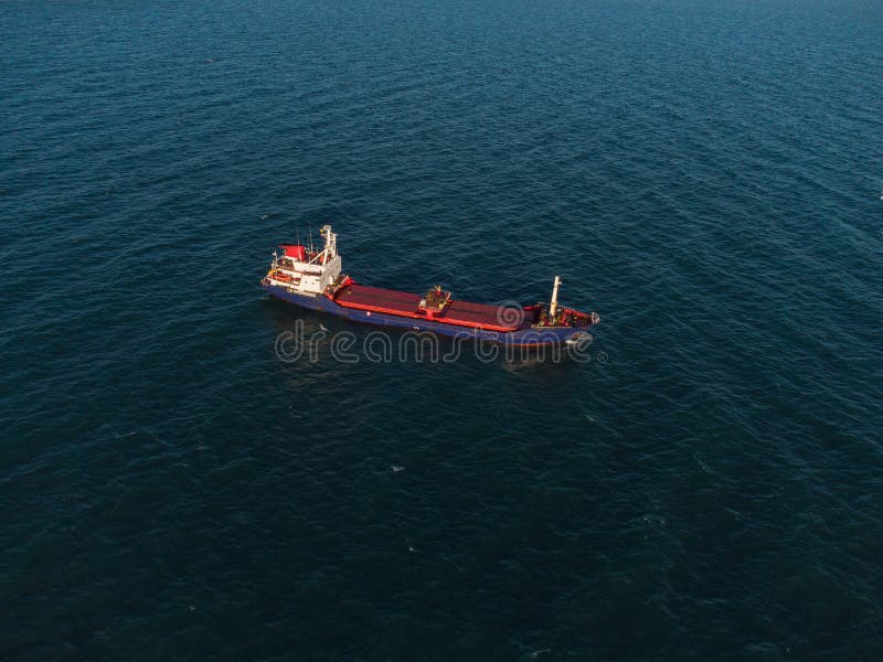 Large General Cargo Ship, Top Down Aerial View Stock Image - Image of ...