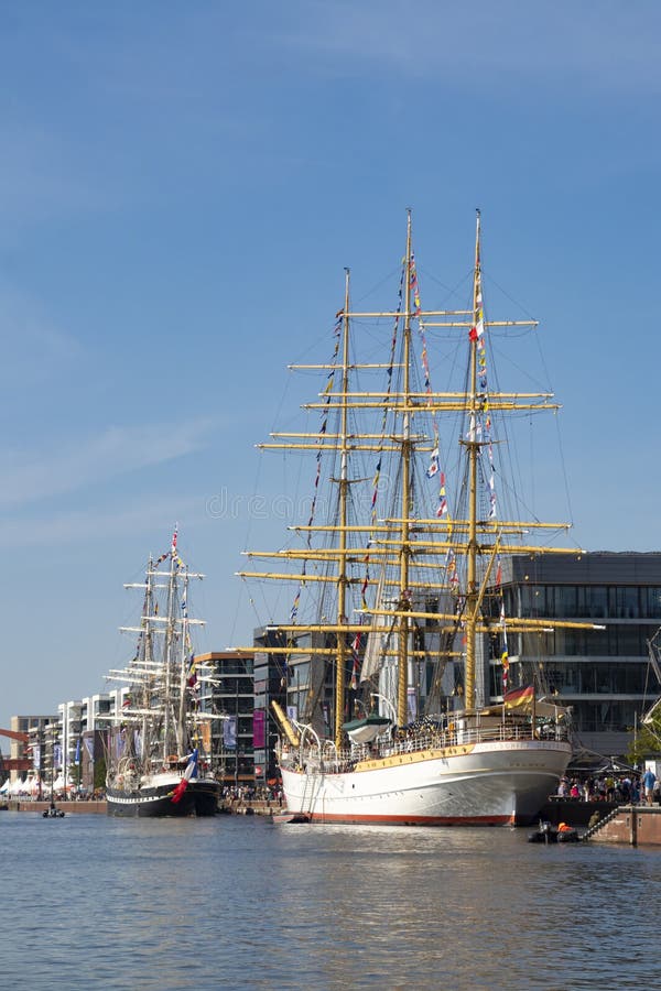 The Large German Training Ship at Sail in Central Bremerhaven, Germany ...