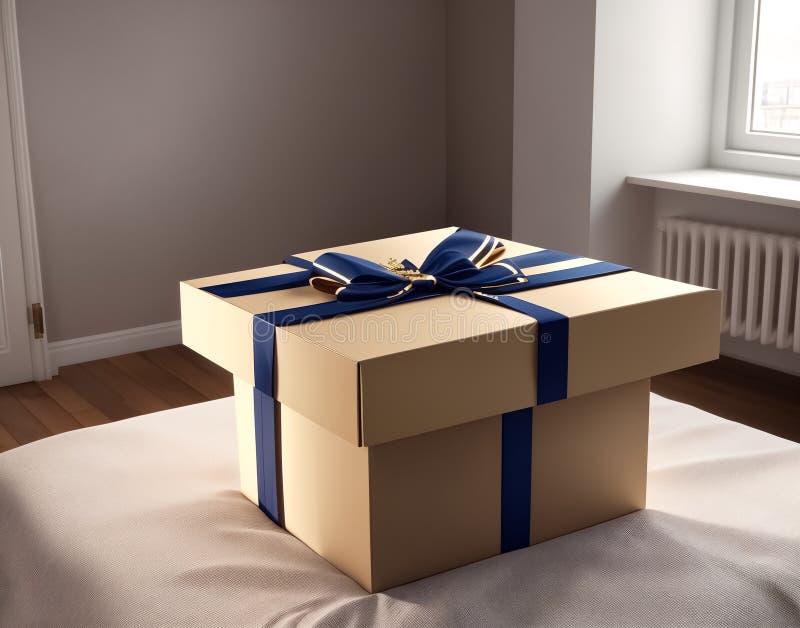 A Large Gift Box with a Bow is in the Room on the Bed. Generative AI ...