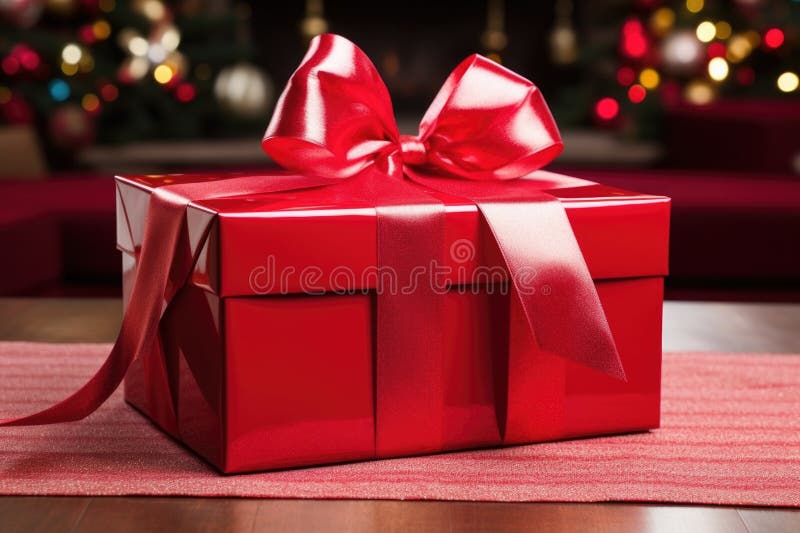A Large Gift Box with a Shiny Red Ribbon Stock Photo - Image of shiny ...