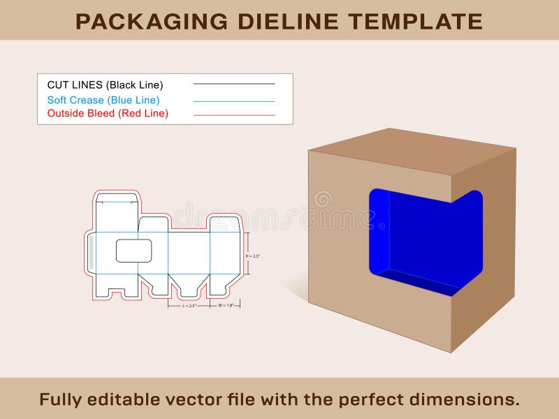 Large Gift Box with Window Dieline Template, 3d Box Stock Vector ...