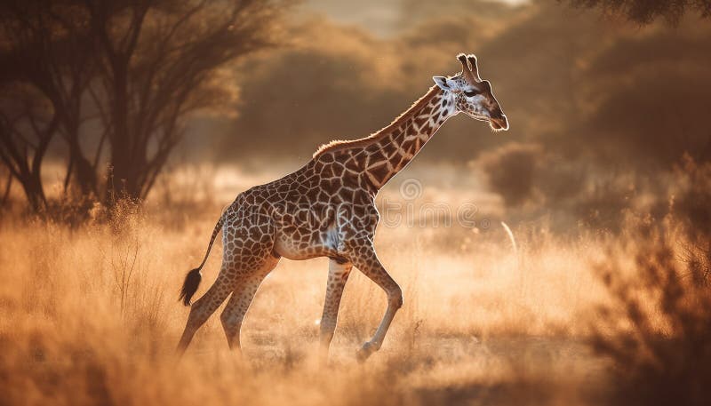 A Large Giraffe Standing in the Savannah, Looking at Camera Generated ...