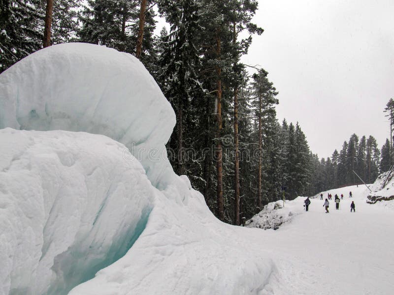 Large Glacier on the Ski Slope Stock Image - Image of houses, frosty ...