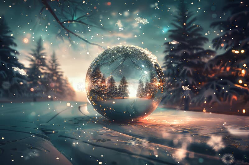 A Large Glass Ball with Snow on it Stock Illustration - Illustration of ...