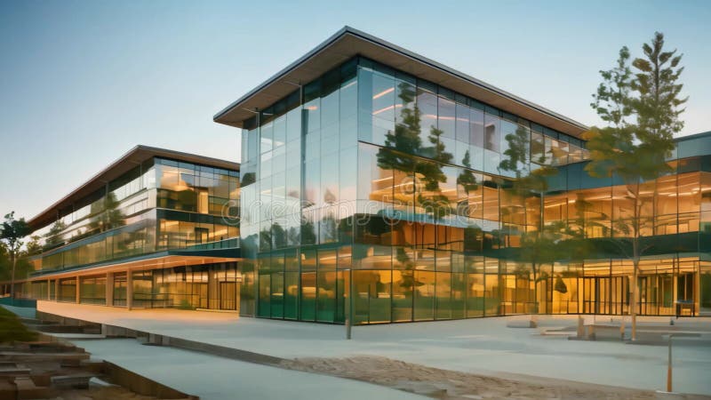 A Large Glass Building with Numerous Windows, Reflecting Light and ...