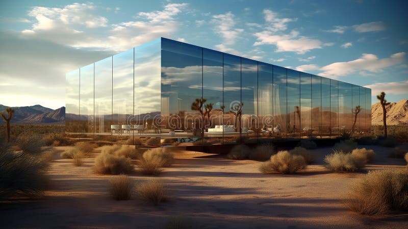 A Large Glass Building Standing in the Midst of a Desert Terrain Stock ...