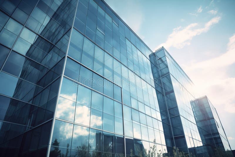 A Large Glass Building with Trees in Front of it and Clouds in the Sky ...