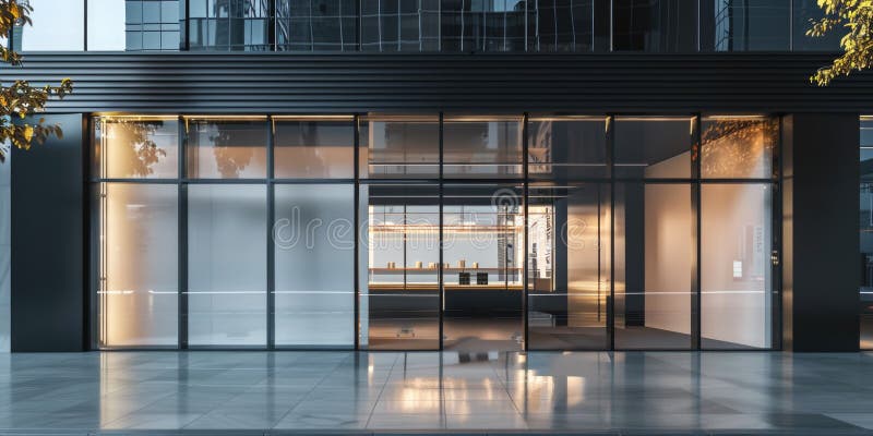 A Large Glass Building with a Large Window on the Front. the Window is ...