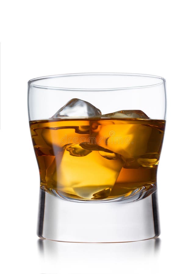 Large Glass of Whiskey with Ice Cubes on White Background Stock Photo ...