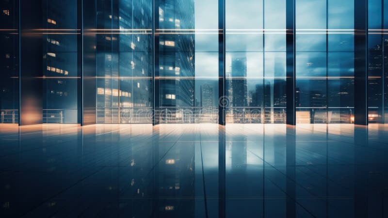 A Large Glass Window with City Lights in the Background, AI Stock ...