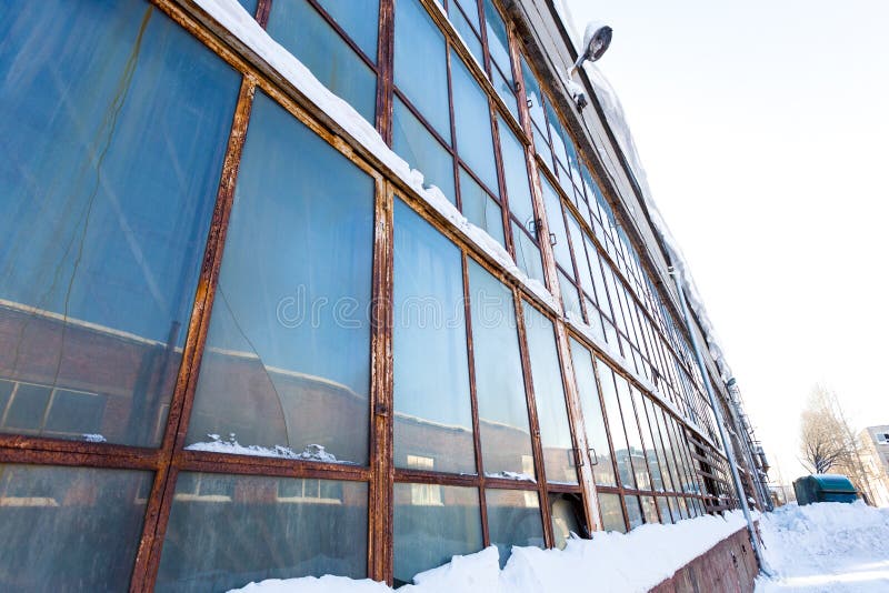 Large Glass Windows of an Abandoned Factory Stock Image - Image of ...