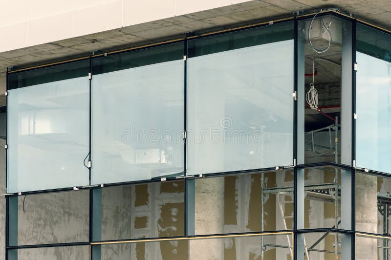 Large Glass Windows On Building Installation Stock Image Image Of Occupation Building 121212373