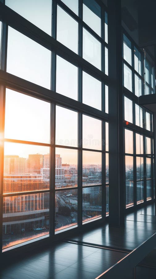 Large Glass Windows Showcasing Stunning Architectural View at Sunset ...
