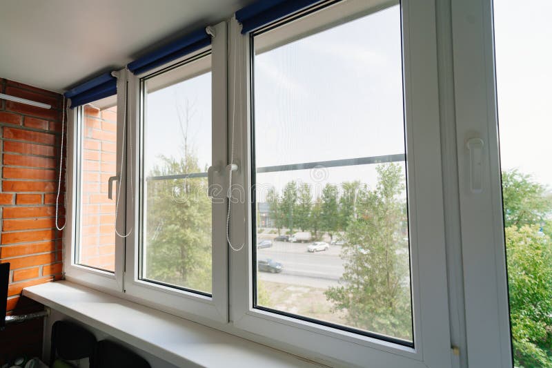Large Glazed Windows. Interior of the Balcony in the Apartment Stock ...