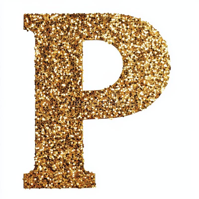 A Large, Glittery Gold Letter "P" on a White Background, Likely for ...