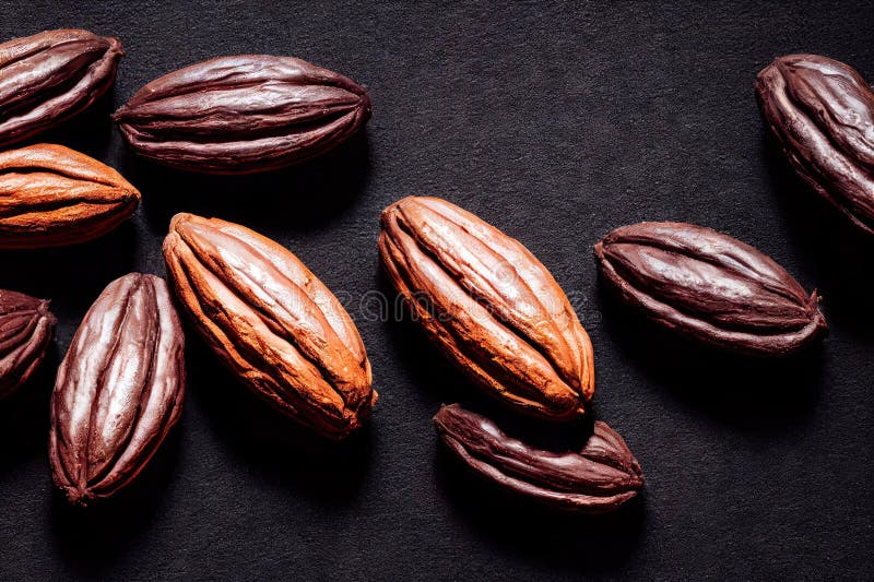 Large Glossy Chocolate Beans on Black Graphite Background. Stock ...